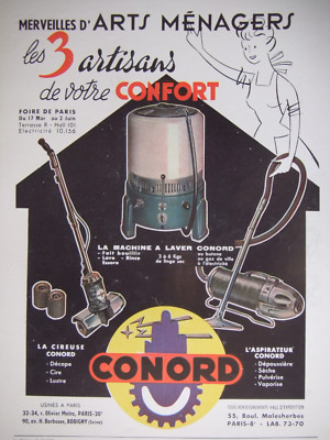 PUBLICITÉ PRESSE 1952 CONORD CIREUSE ET ASPIRATEUR MACHINE A LAVER ...