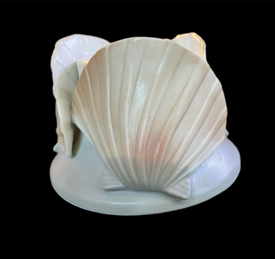 Vtg 1980s Shell Votive Candle Holder Clam Shape Pink Gray Cream ...