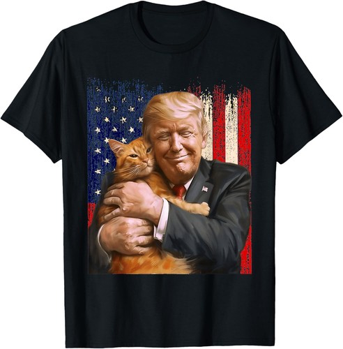 Trump Hugging an Orange Cat 2024 Make Cats Safe Again T-Shirt | eBay