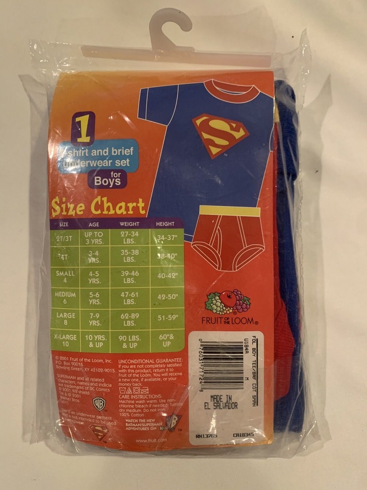 DC Comics Boys Superman Underoos Underwear Set T-Shirt Briefs SZ 6 ...