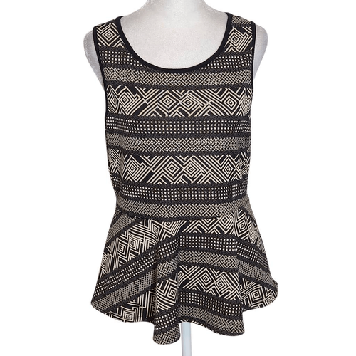 Ginger G Black and Cream Sleeveless Peplum Knit Top Size XL Fitted Knit ...