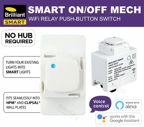 BRILLIANT SMART WiFi RELAY MECH ON/OFF LIGHT SWITCH GOOGLE HOME CLIPSAL ...