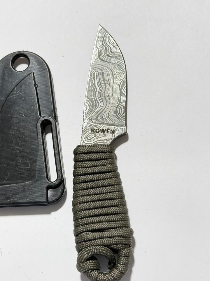 Rowen Izula Damascus Fixed Blade Knife W/Sheath | eBay