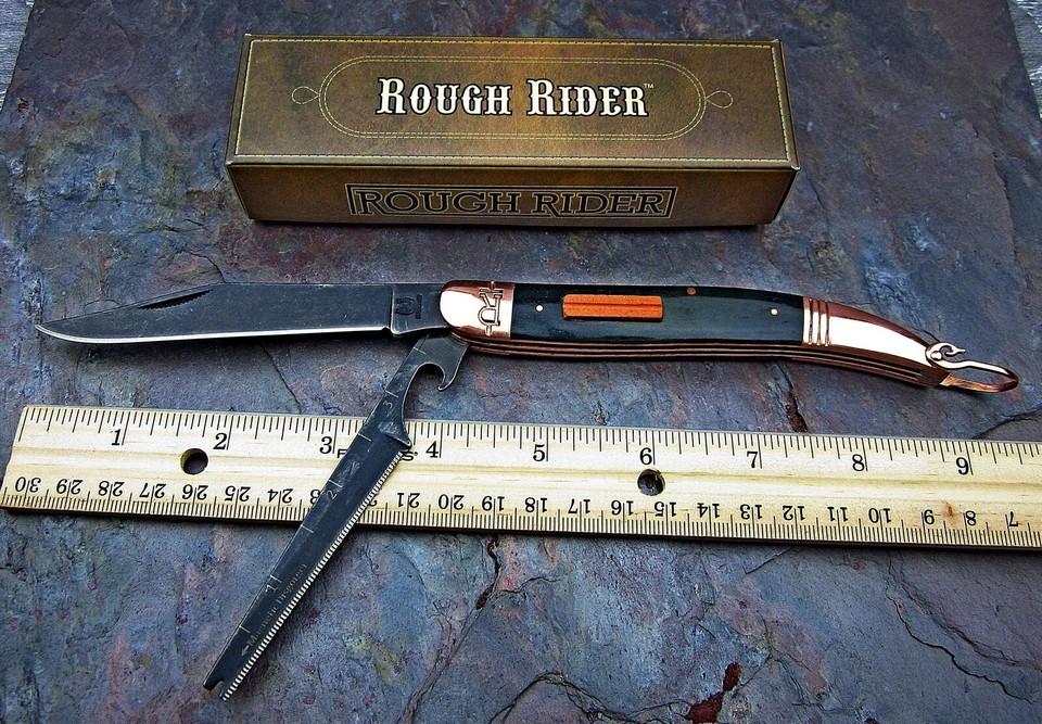 Rough Rider Black Bone Folding Fishing Pocket Knife Bottle Opener Hook ...