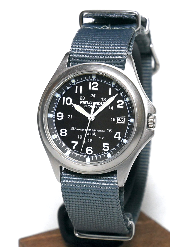 SEIKO ALBA FIELD GEAR Military Watch V145 2000 Black Solar Power ...
