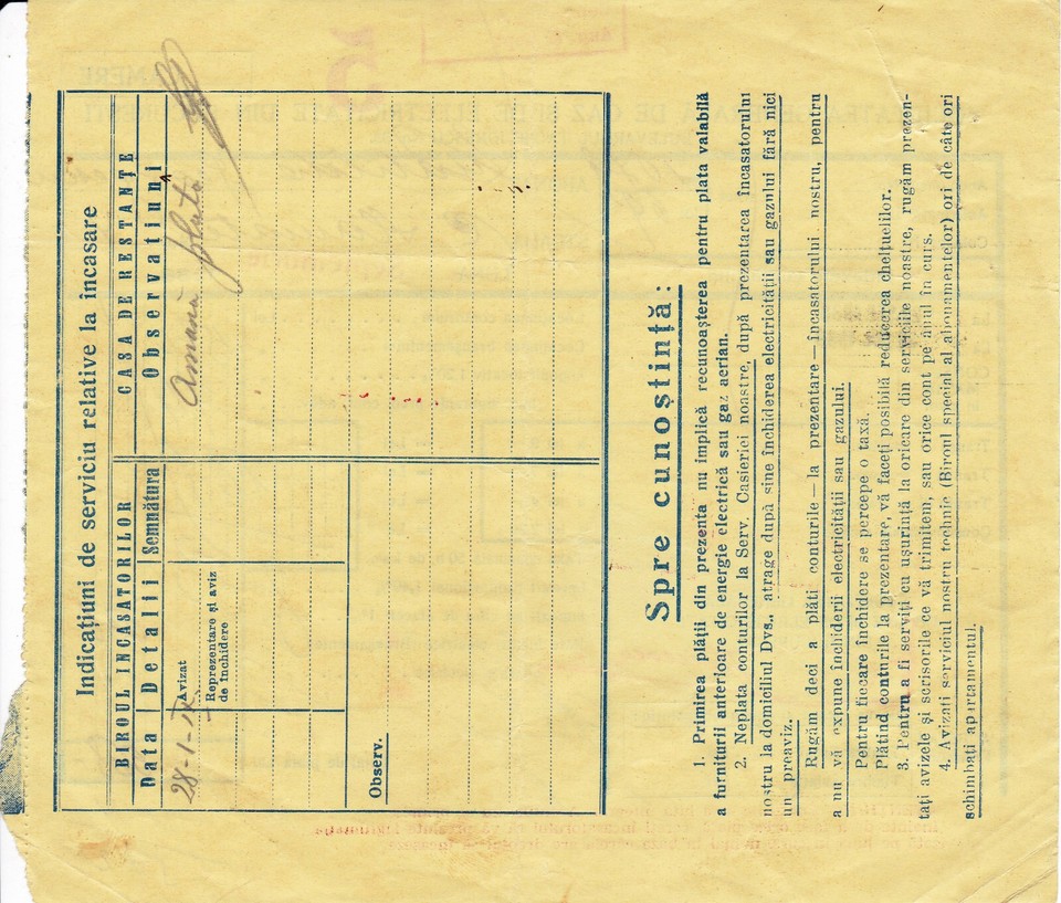 Romania, 1938, Bucharest Gas & Electricity Company, Bill / Receipt ...