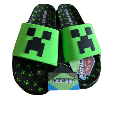 Minecraft Big Kids Slides/Sandals in BLACK/GREEN SIZE C12-13/Y1-2/Y3-4 ...