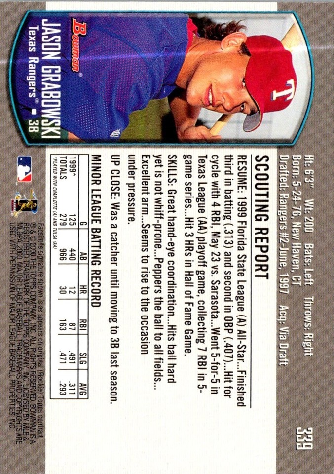 2000 Bowman Jason Grabowski #339 Texas Rangers Baseball Card | eBay