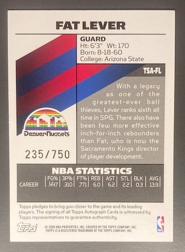 FAT LEVER 2008-09 TOPPS SIGNATURES AUTO 235/750 | eBay