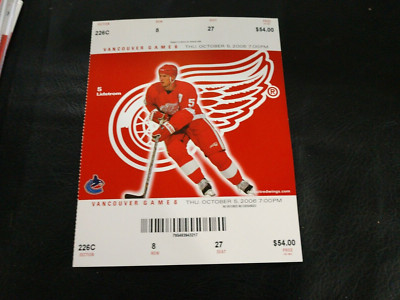 2006 Red Wings HOF Nicklas Lidstrom NHL debut ticket stub as captain ...