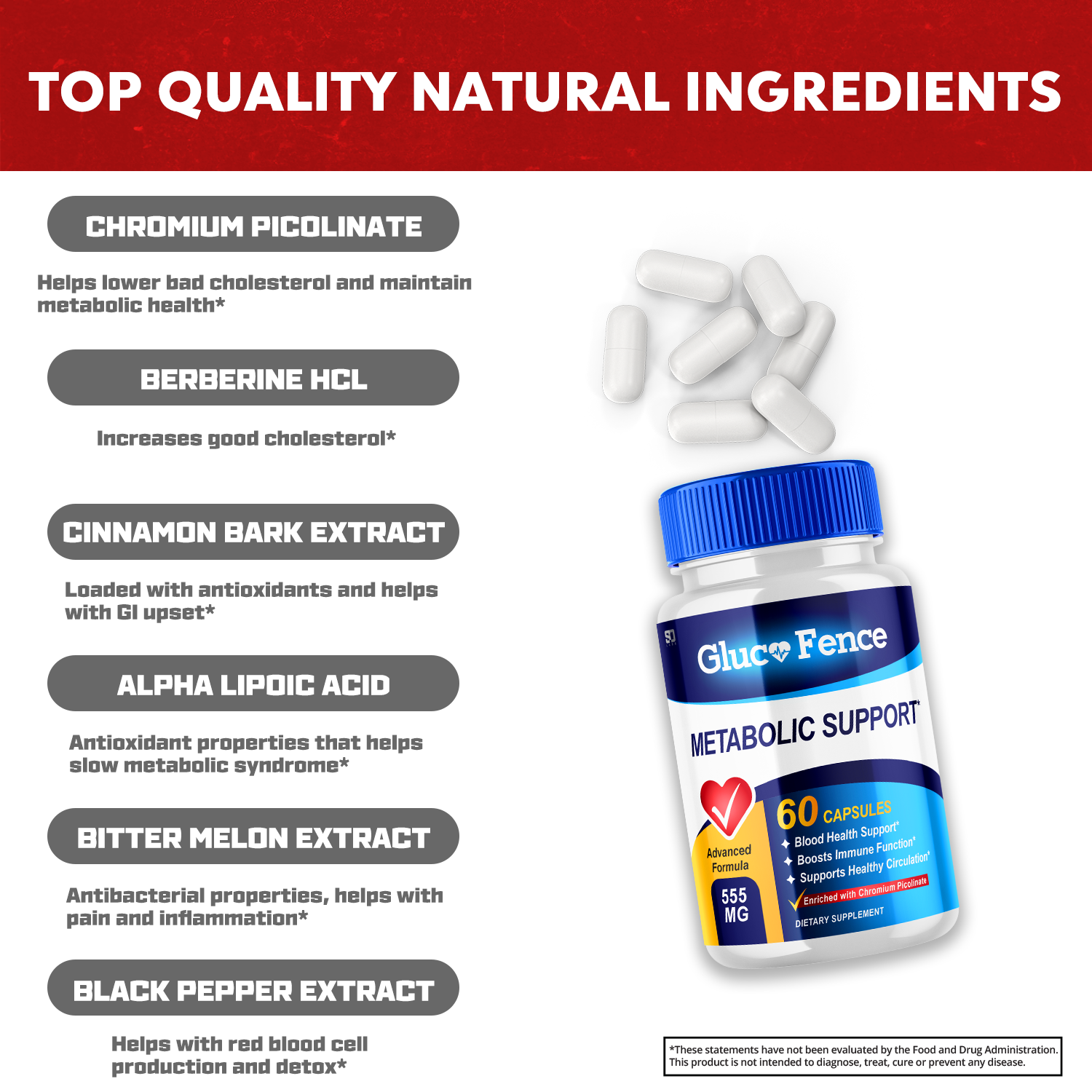 (5 Pack) Gluco Fence, GlucoFence Metabolism & Blood Sugar Support (300 ...