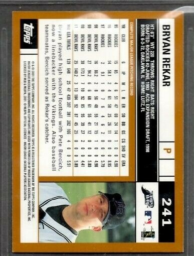 2002 Topps #241 Bryan Rekar Devil Rays Baseball Signed Autograph (Q53 ...