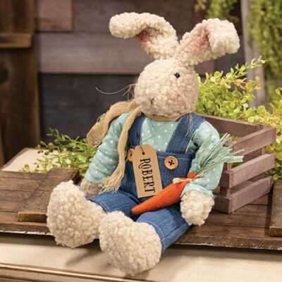 NEW PRIMITIVE FARMHOUSE BUNNY Doll ROBERT SHERPA BEIGE 18"Hx7"Wx3.5"D ...