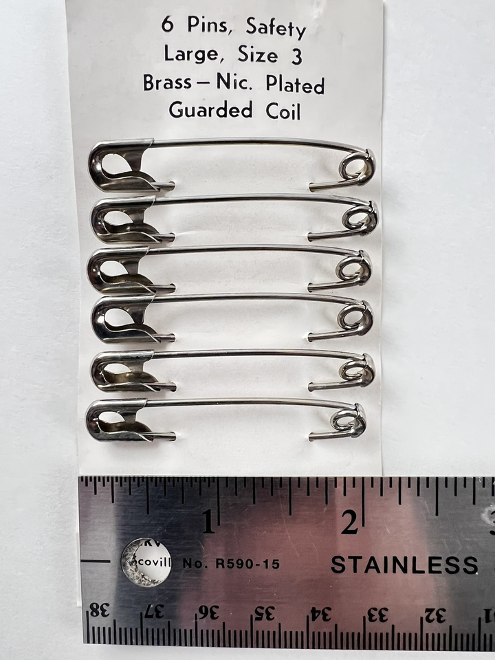 NOS Vntg Oakville Safety Pins Size 3 Large Brass Nickel Plated Guarded ...