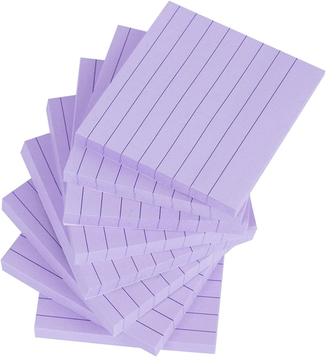 Lined Sticky Notes 3x3 Inches, Light Purple Ruled Self-Stick Pads, Easy ...