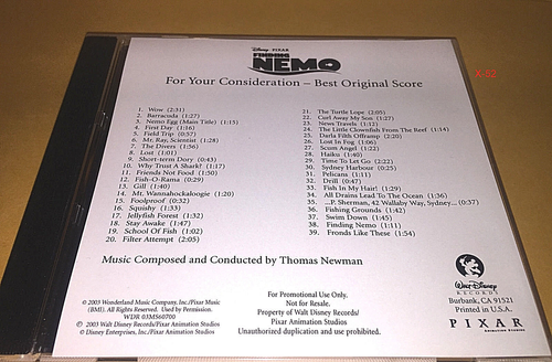 Finding Nemo CD soundtrack Thomas Newman score disney pixar oscar fyc ...