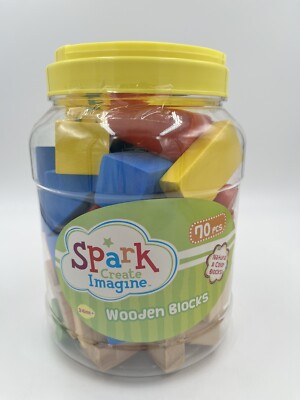 Spark Create Imagine. Wooden Blocks Natural And Color Blocks 70 Pieces ...