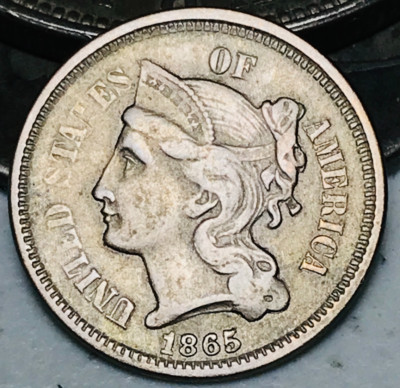 1865 Three Cent Nickel Piece 3C Civil War Date Ungraded US Type Coin ...