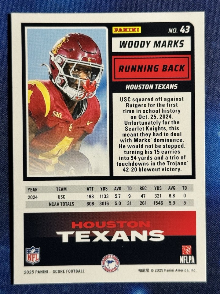 2025 Score Halloween Woody Marks Orange Pumpkin Border (RC) #43 Texans ...