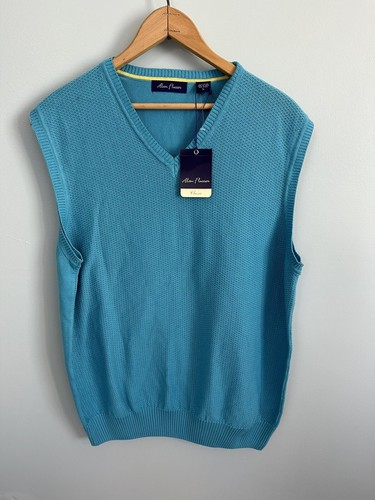 Alan Flusser Mens Vest Blue Large Checkered Golf Casual Quarter Zip ...