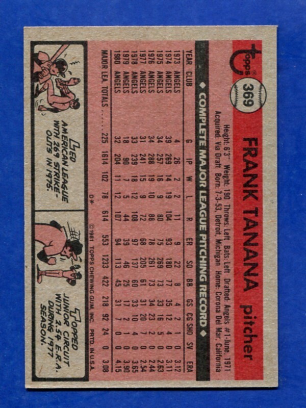 1981 TOPPS #369 FRANK TANANA | eBay