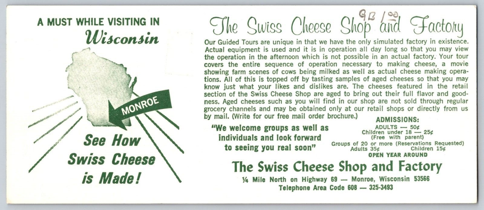 Brochure The Swiss Cheese Shop & Factory Monroe Wisconsin See How ...