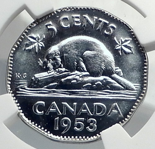 1953 CANADA United Kingdom Queen Elizabeth II BEAVER 5C NGC Coin i77261 ...