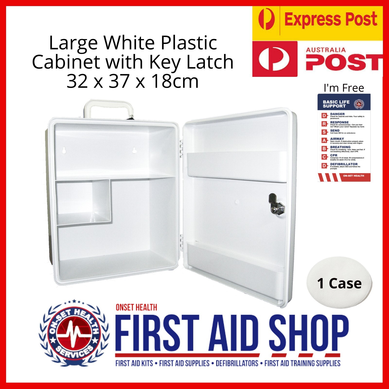 Large White Plastic First Aid Cabinet with Key Latch 32 x 37 x 18cm | eBay