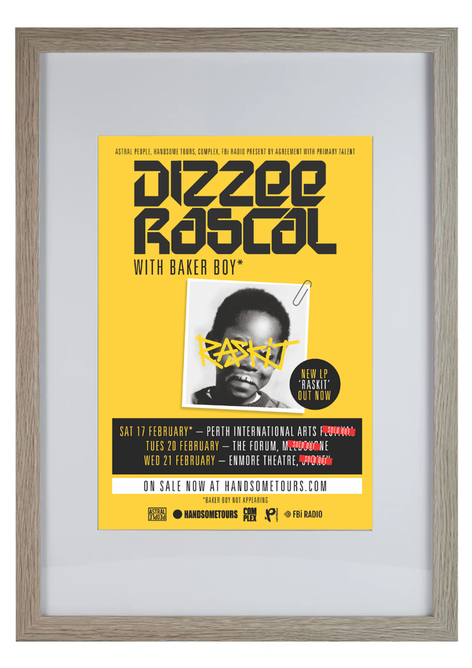 Dizzee Rascal A3 Framed Print of 2018 Australian Tour Poster Black ...