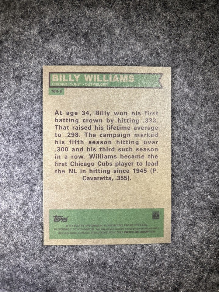 2025 Topps Heritage High Number Billy Williams Cubs #76R-8 1976 ...