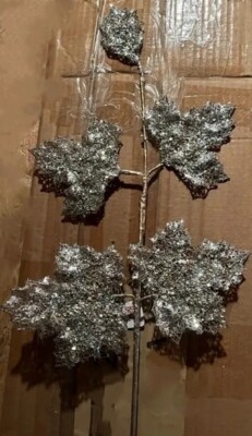 NEW!~RAZ Imports~32" Christmas Gold/Silver Glittered Leaf Spray~Pick ...