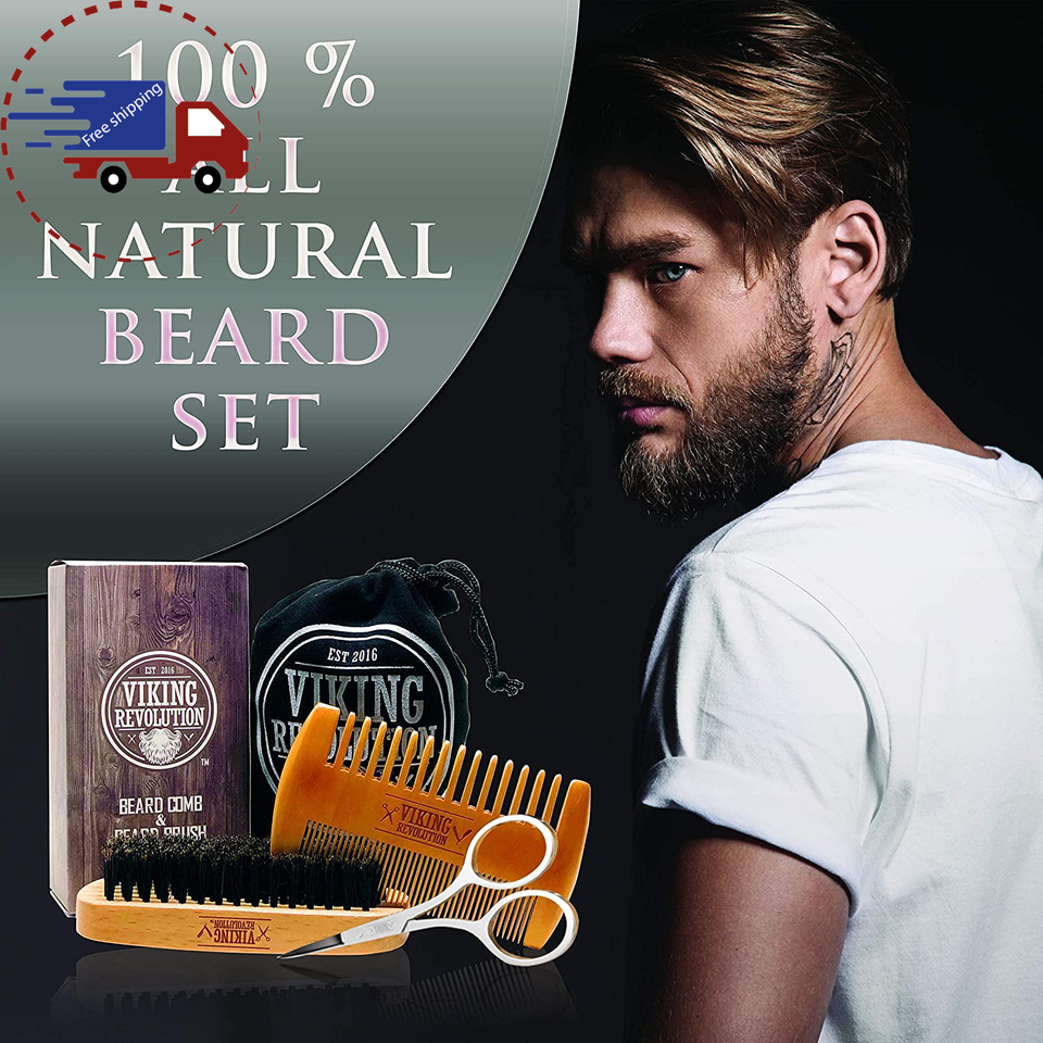 Comb & Beard Brush Set for Men - Natural Boar Bristle Grooming and ...