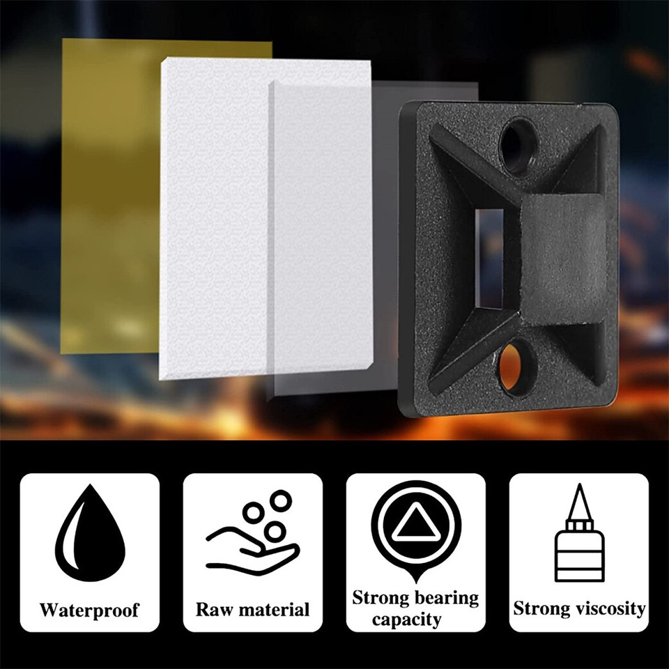 100x Cable Zip Ties Self Adhesive Cable Tie Mounts Base with Strong ...