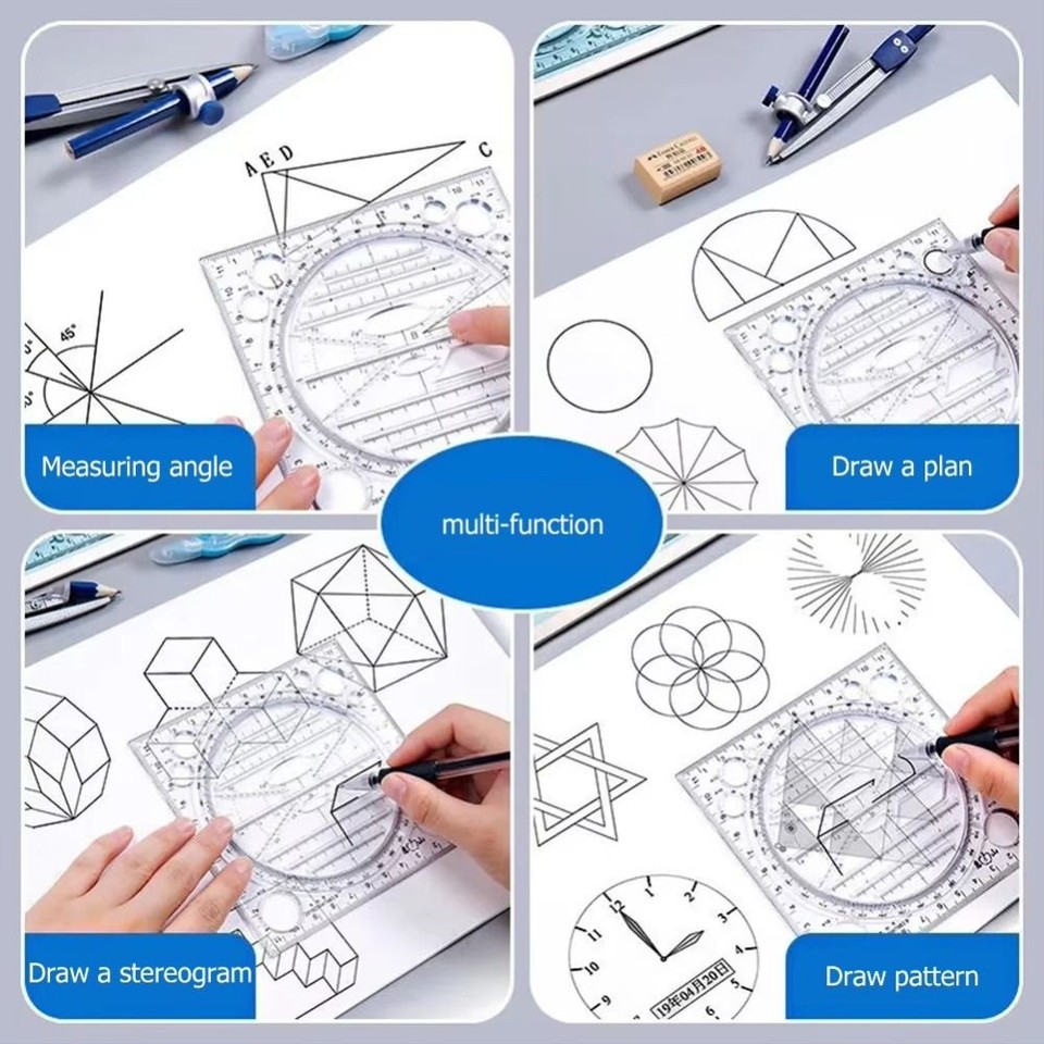 3D Scale Geometry Drawing Ruler Circle Drafting Ruler School Supplies ...