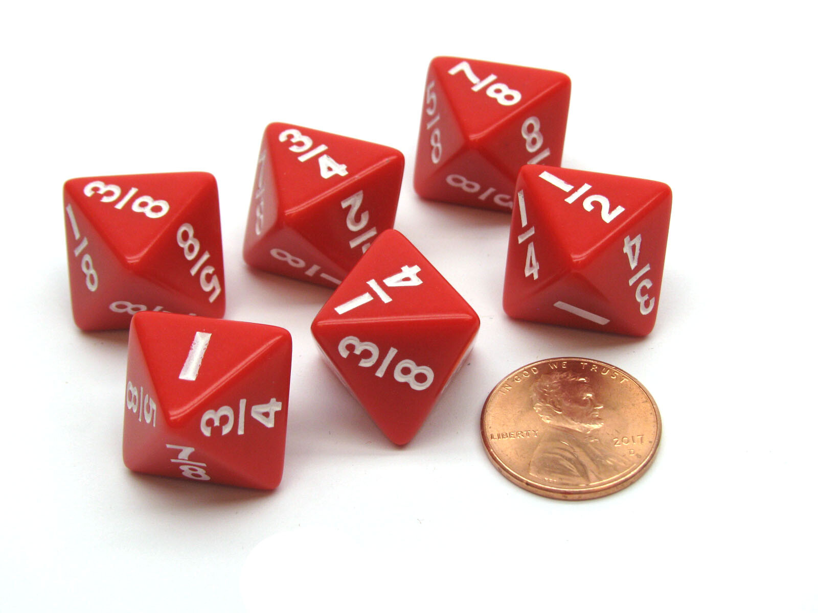 Pack of 6 Math Dice 8-Sided Fraction: 1/8 to 1 - Red with White | eBay