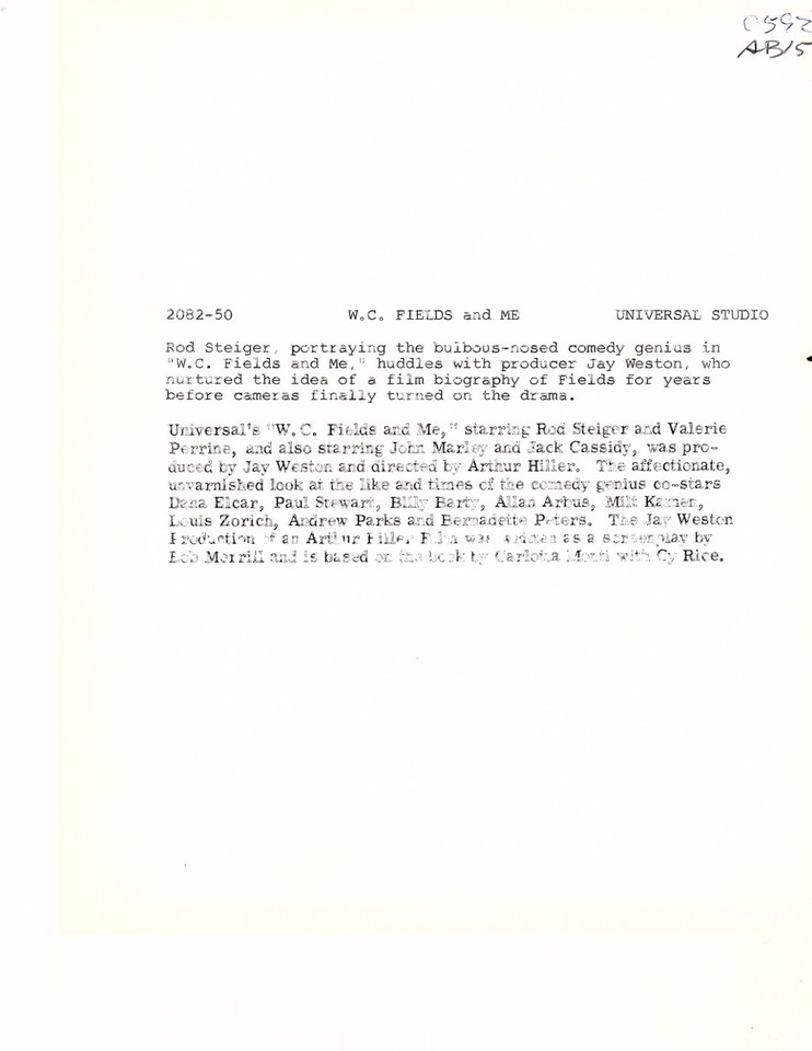 AB15 Rod Steiger Jay Weston W.C. Fields and ME 1976 8 x 10 vintage ...