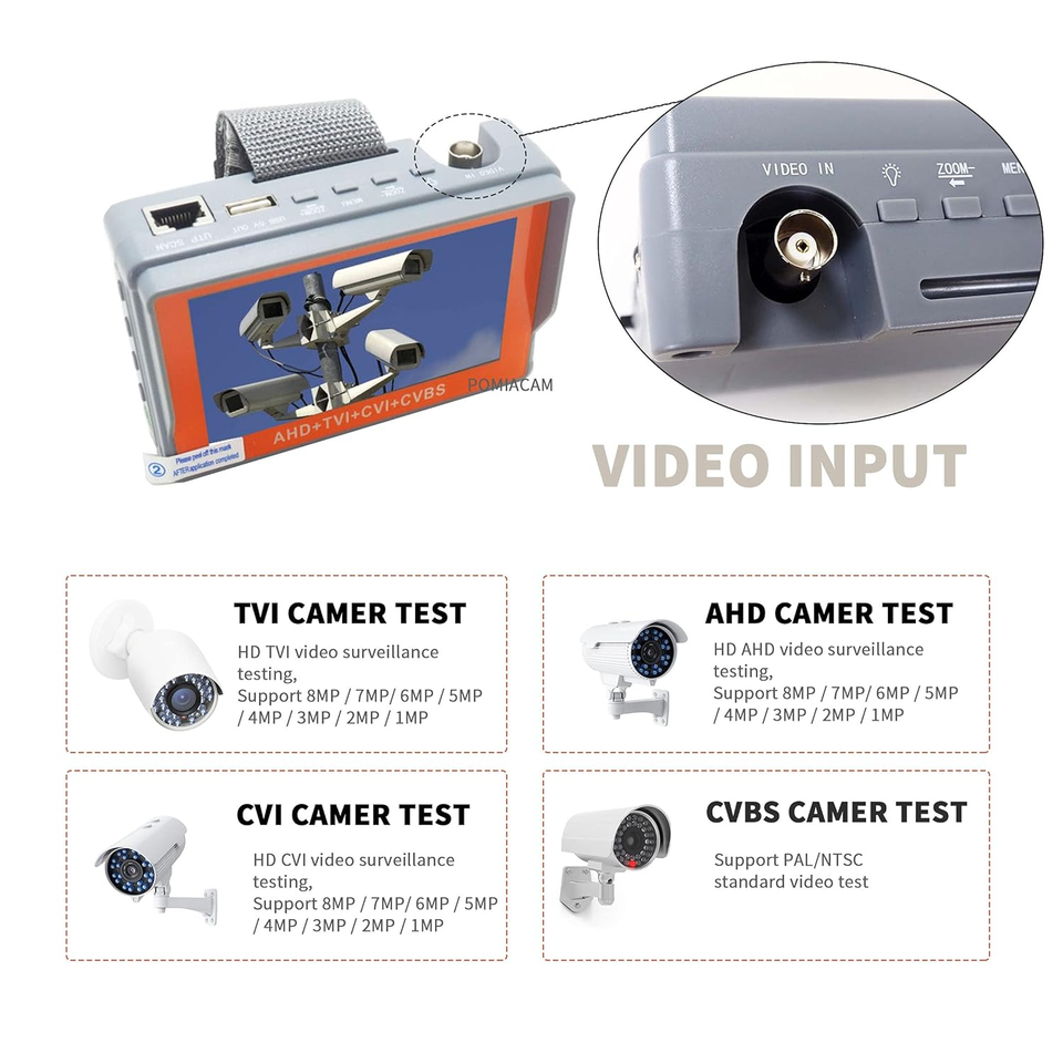 CCTV Camera Tester Monitor IV5 5Inch 8MP AHD TVI CVI CVBS Portable CCTV ...