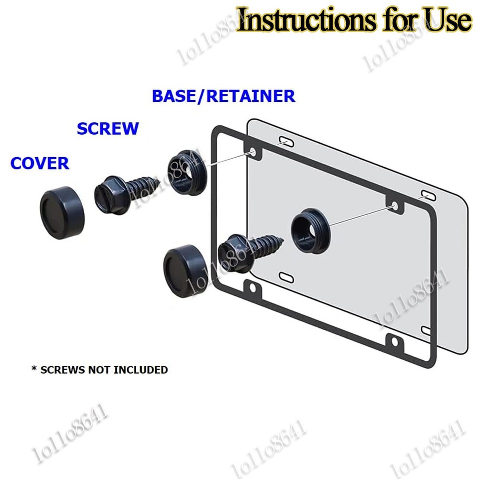 8 Black "Smooth" License Plate Frame Screw Caps & Bolt Covers - Car ...