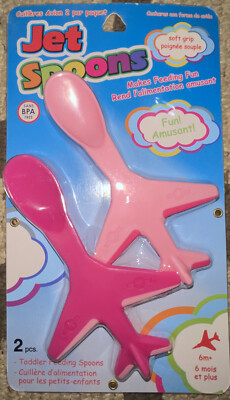 Baby Airplane Spoons Pink Set of 2 Jet Toddler Soft Grip Feeding Spoons ...