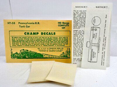 CHAMP HO SCALE HT-58 PENNSYLVANIA R.R. TANK CAR DECAL | eBay