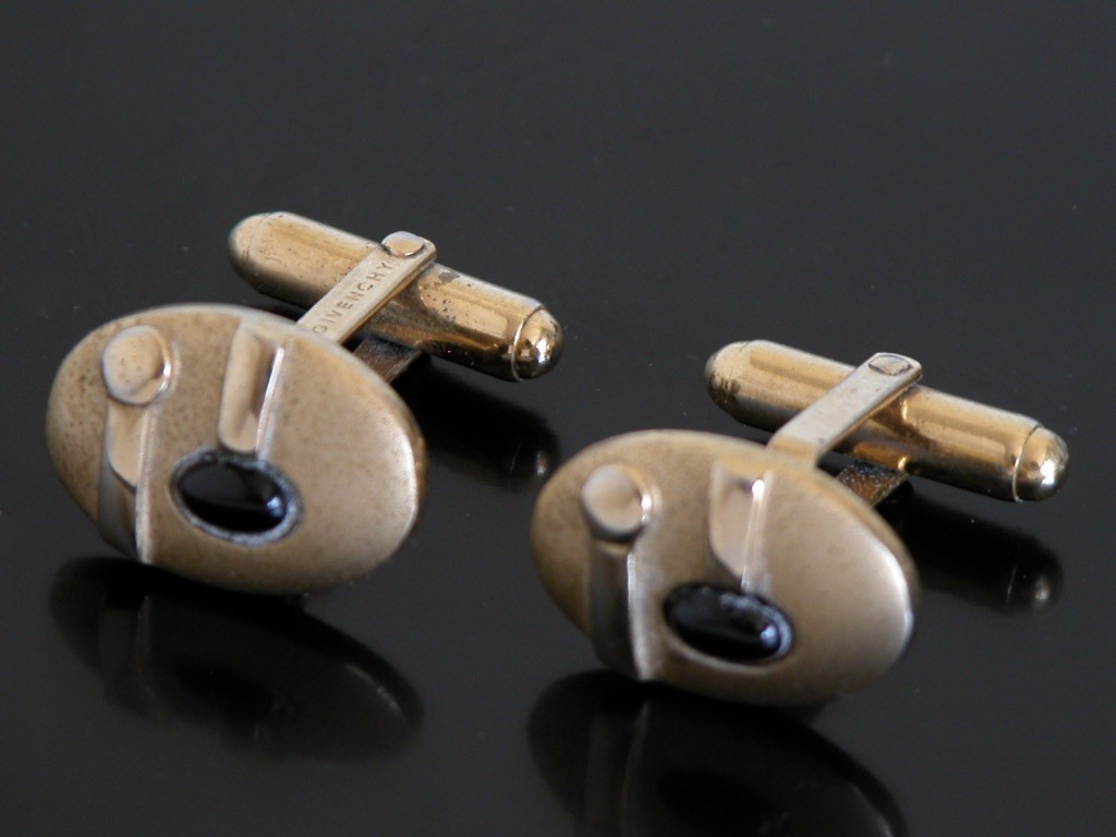 Rare Vtg Givenchy Oval Cufflinks Matte Gold Tone w/ Black Onyx | eBay