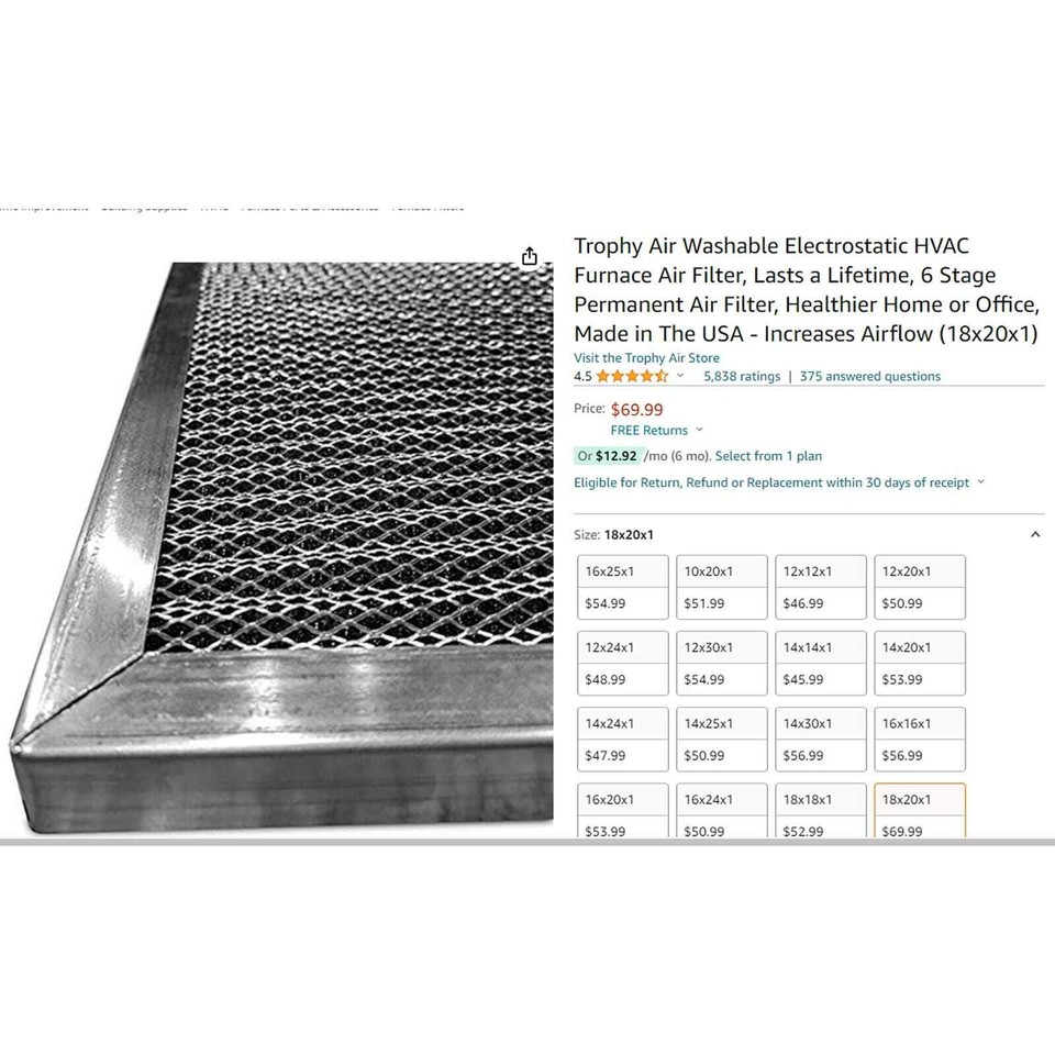 Washable Electrostatic HVAC Furnace Air Filter, 6 Stage Permanent Air ...