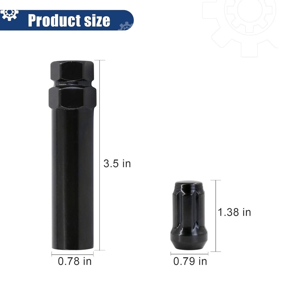 Black M12x1.50 Spline Lug Nut with Key - Closed End Spline - Set of 20 ...