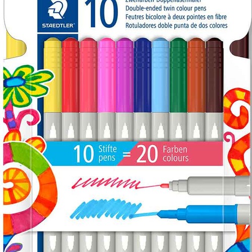 STAEDTLER Double-Ended Fibre Tip Pens - Assorted Colours (Pack of 10 ...