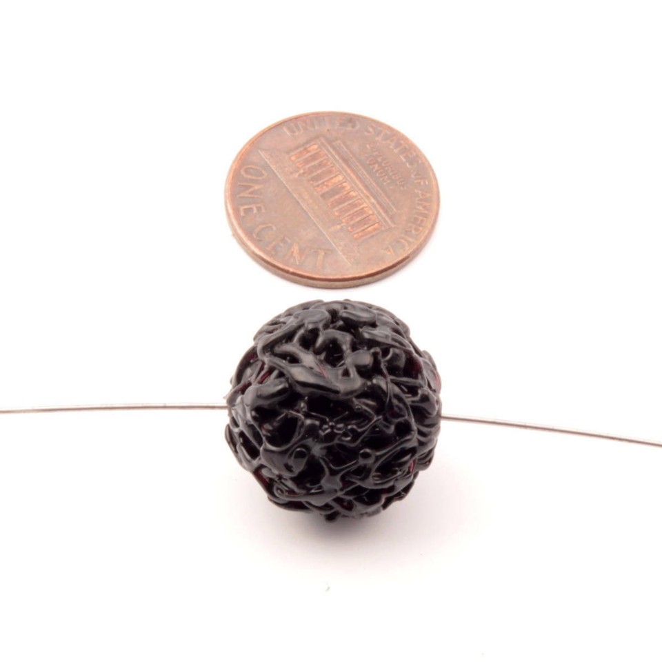 Antique Czech black lattice hollow spun lace lampwork glass bead 18mm ...