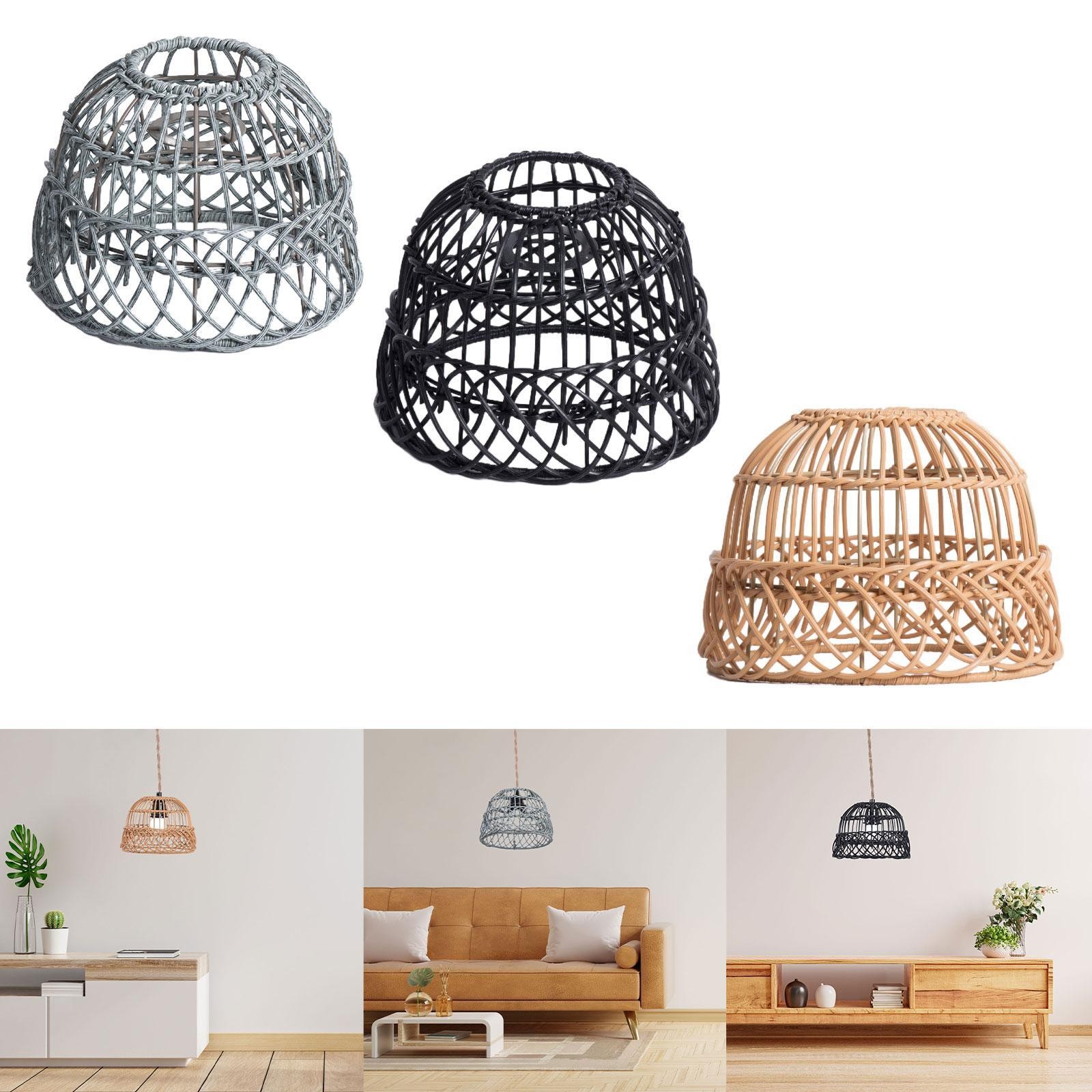Woven Rattan Lampshade Ceiling Fan Light Cover Restaurant Hanging ...