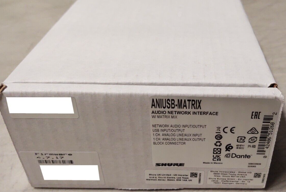 Shure Aniusb-matrix Dante Audio Network Interface With Matrix Mixing ...