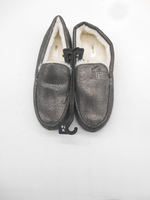 MIXIT Metallic Pewter Moccasins Faux Fur Lined Slippers Women's Size (7 ...