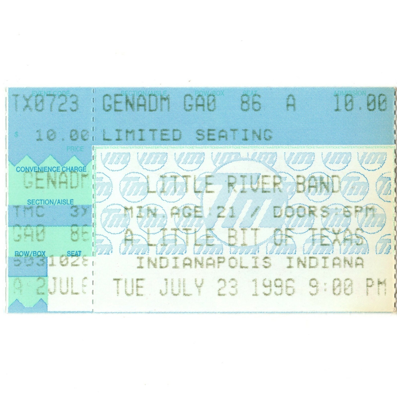 LITTLE RIVER BAND Concert Ticket Stub INDIANAPOLIS INDIANA 7/23/96 ...