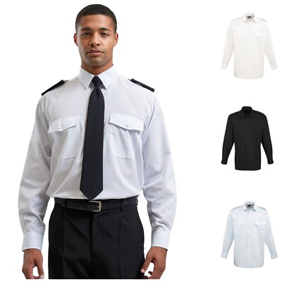 Mens Shirt Long Sleeve Pilot Police Security Guard Doorman Workwear ...